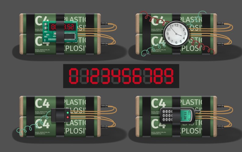 Realistic explosions set Royalty Free Vector Image