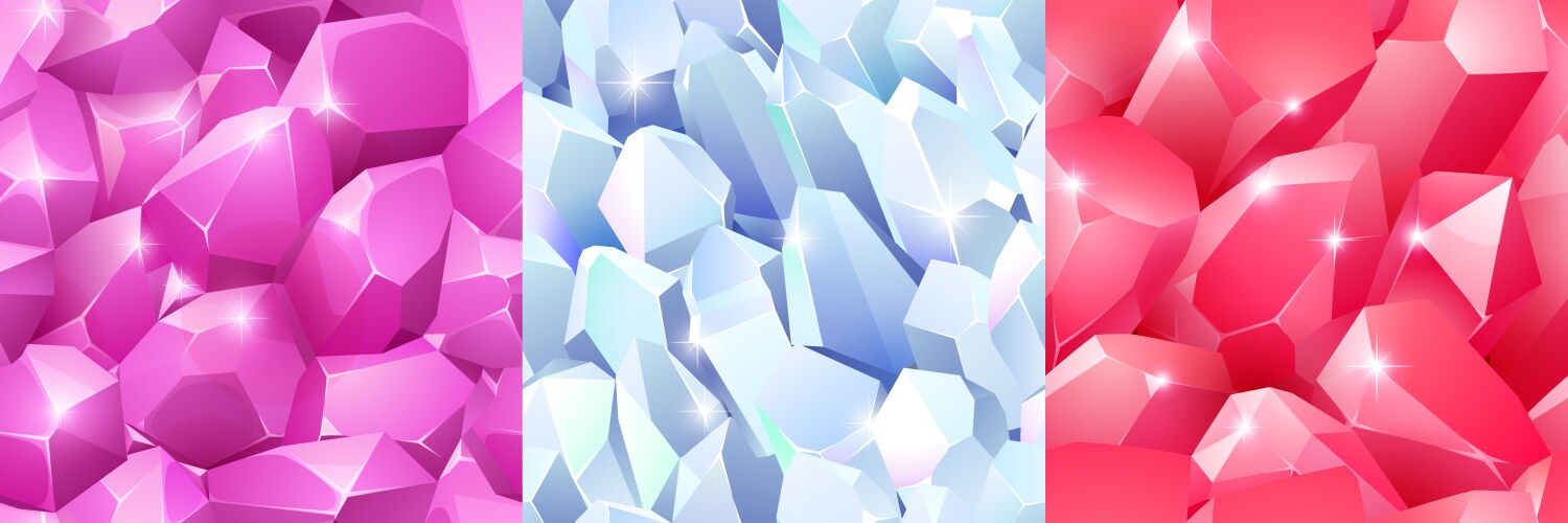 Magic crystals textures seamless backgrounds set Vector Image