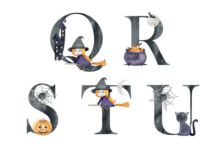 Watercolor halloween letters Royalty Free Vector Image