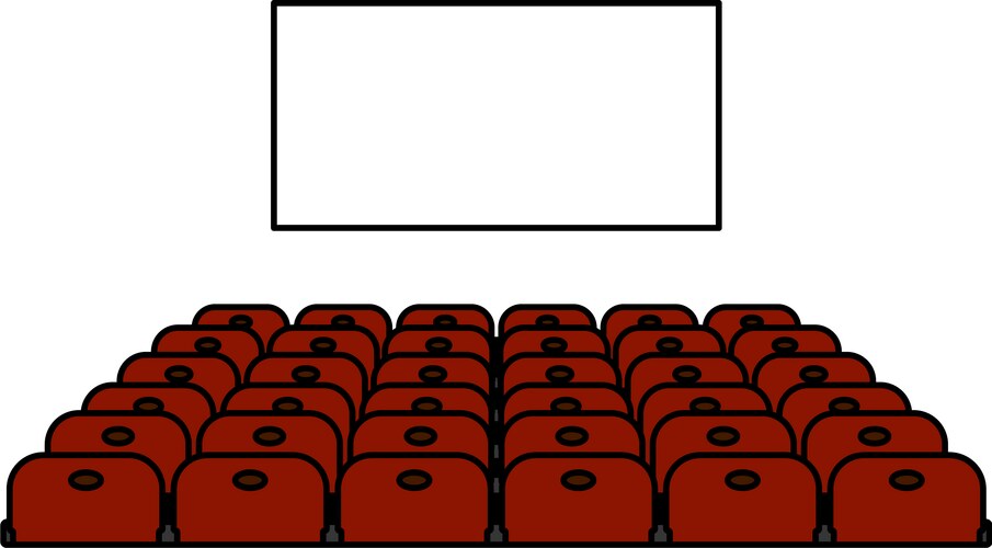 Cinema auditorium with screen and red seats Vector Image