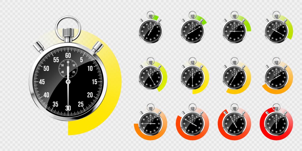 Realistic classic stopwatch shiny metal Royalty Free Vector