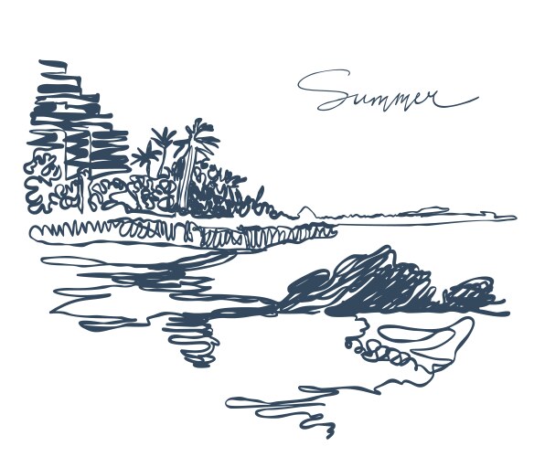Seascape the seashore drawing with one Royalty Free Vector