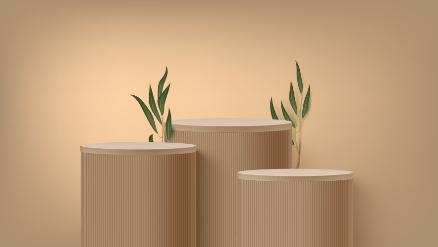3d stage product display podium with olive branch Vector Image