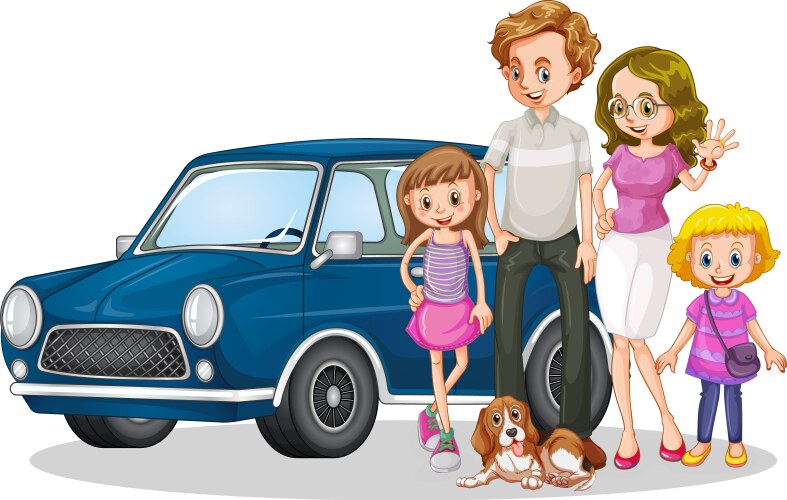 Happy family in front car Royalty Free Vector Image