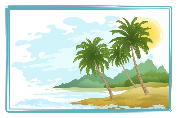 Tropical background with sea coast and palm trees Vector Image