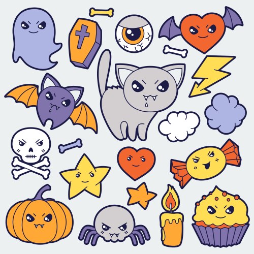 Kawaii cute halloween clipart set Royalty Free Vector Image