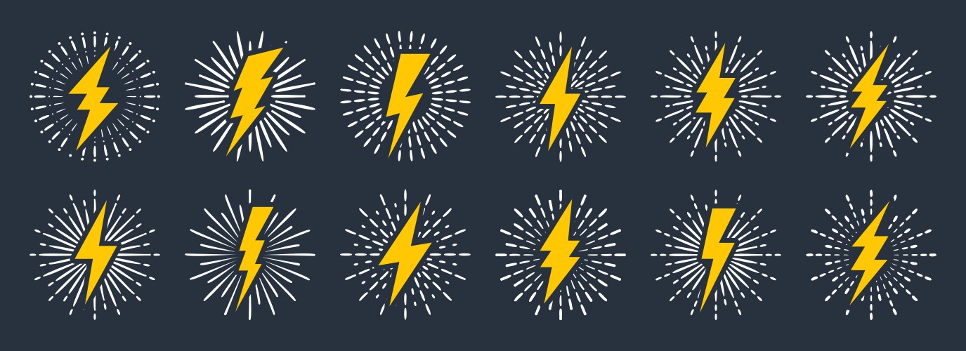 Yellow vintage lightning bolt and sun rays Vector Image