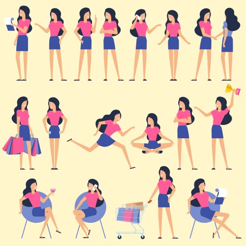 Female character poses for animation Royalty Free Vector