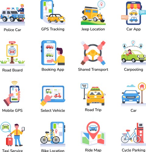 Trendy glyph icons depicting online carpooling Vector Image
