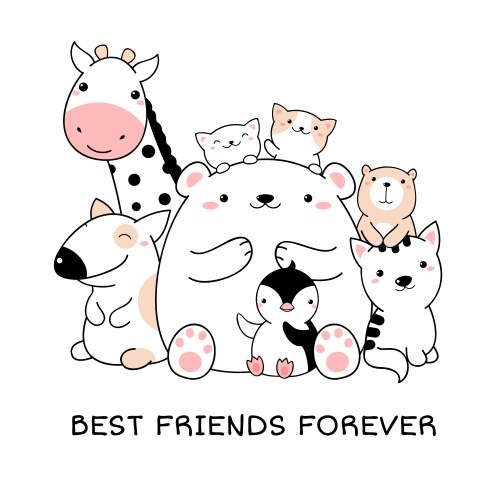 Friends forever greeting card with little animals Vector Image
