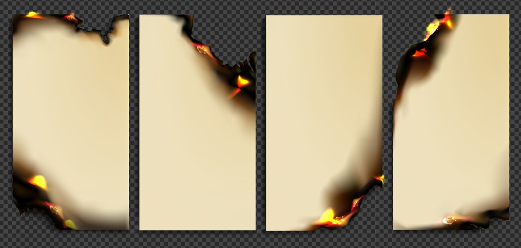 Burn paper with fire burning notebook pages set Vector Image