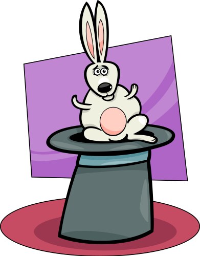 Cartoon rabbit coming out of a top hat Royalty Free Vector