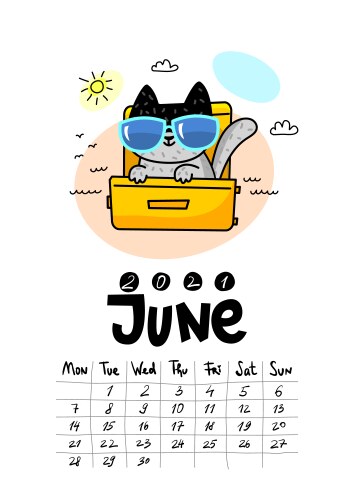 February 2024 calendar sheet with a cute cat Vector Image