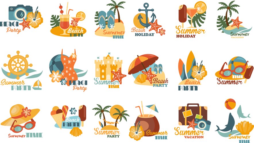 Hawaiian beach party icons Royalty Free Vector Image