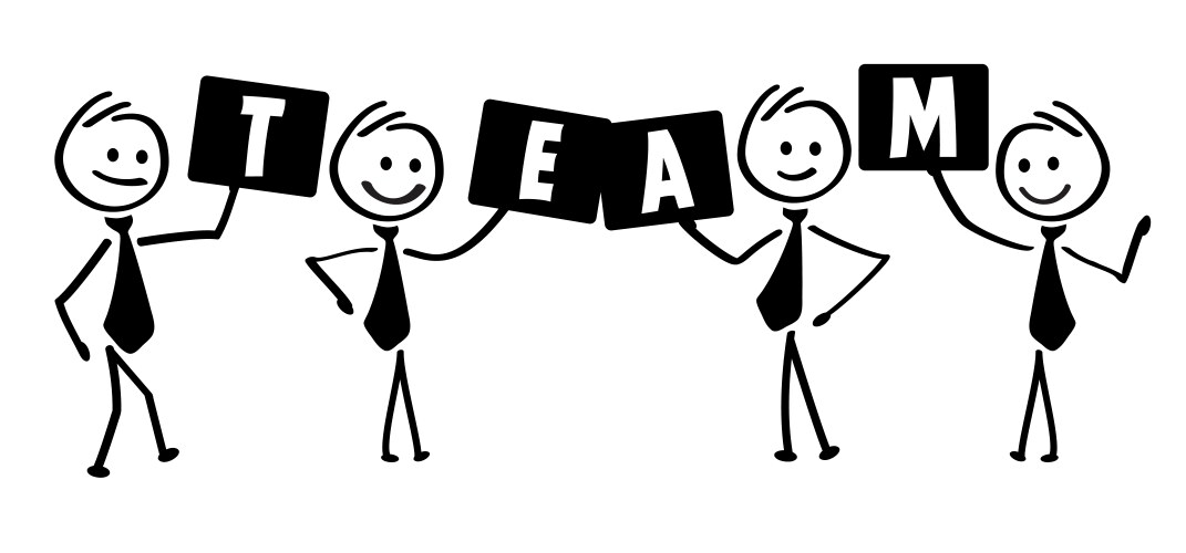 Team work symbol stickman and signs Royalty Free Vector