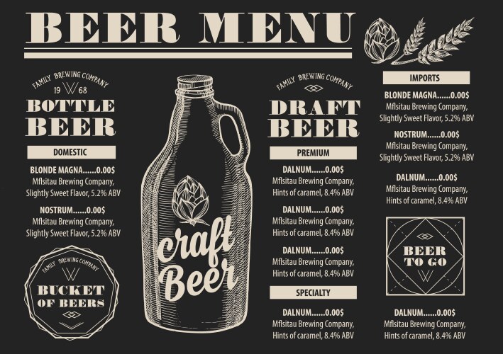 Beer restaurant cafe menu template design Vector Image