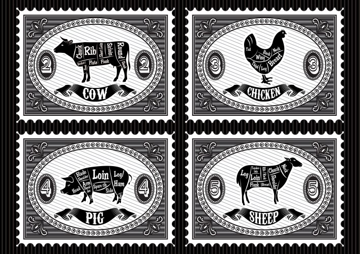 Vintage postage stamps different shapes set Vector Image