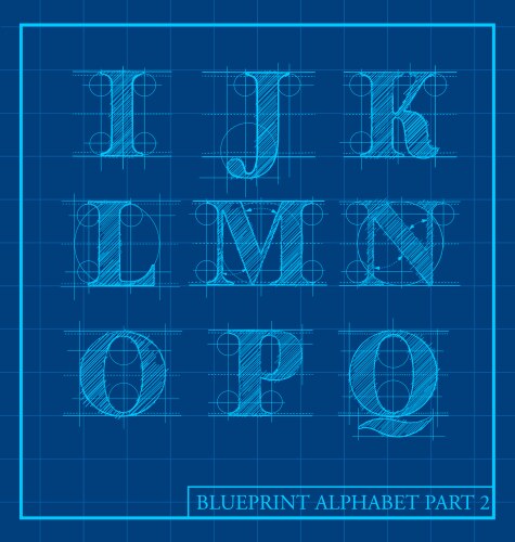 Blueprint Alphabet Set - Vintage Style Royalty Free Vector
