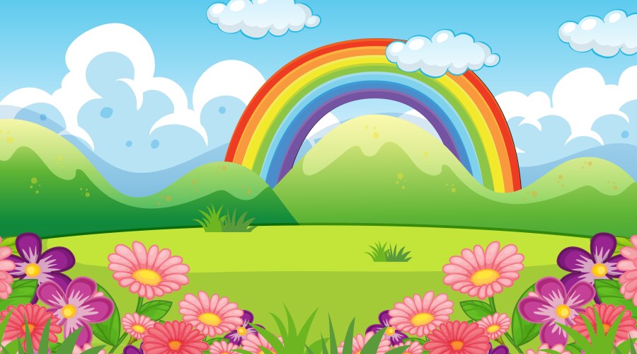Nature scene with flower garden at sunset Vector Image