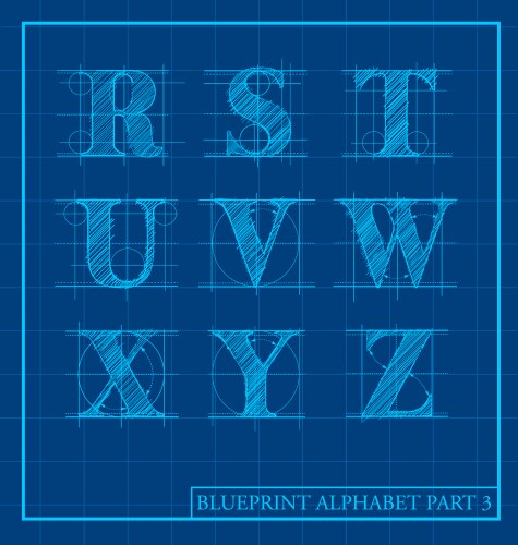 Blueprint Alphabet Set - Vintage Style Royalty Free Vector