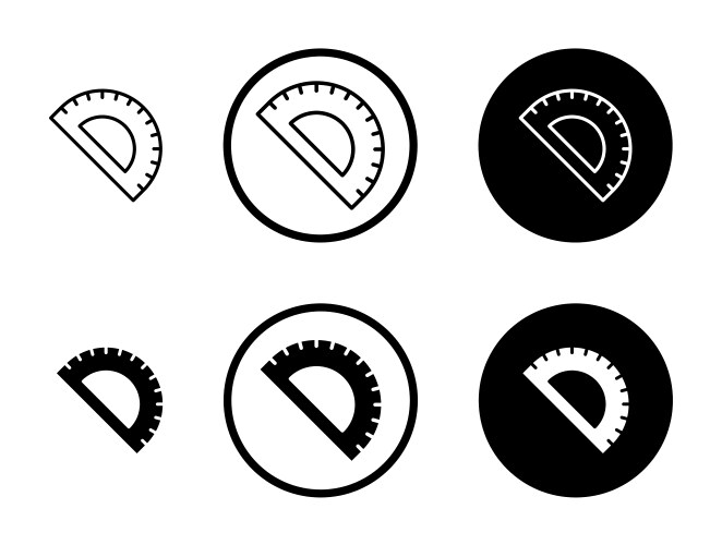 Protractor icon set angle ruler symbol in black Vector Image