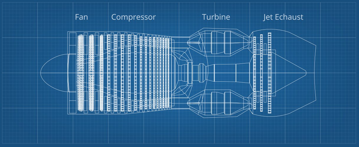 Jet Engine Blueprint - Industrial Royalty Free Vector Image
