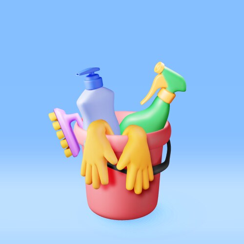 3d set of home cleaning tools isolated Royalty Free Vector