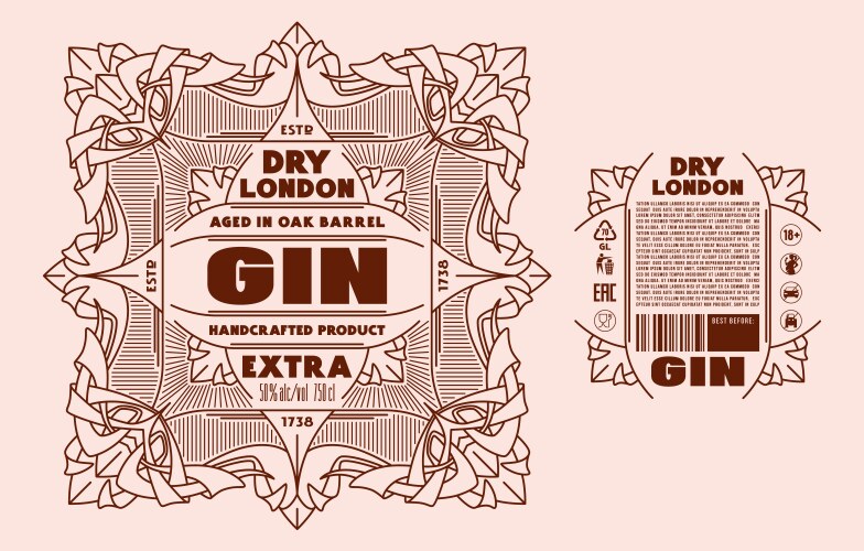 Template decorative label for gin Royalty Free Vector Image