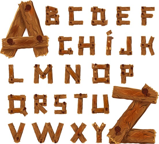 Alphabet made of wooden letters isolated on white Vector Image