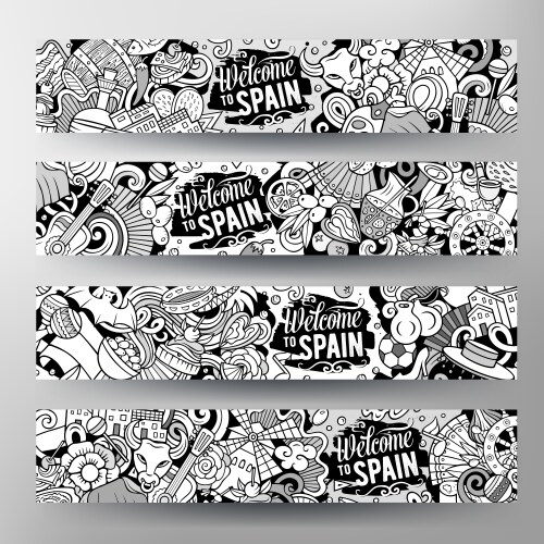 Cartoon cute colorful doodles spain banners Vector Image