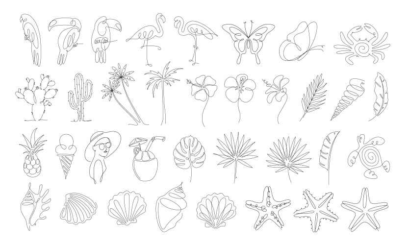 Starfish line art set sea star continuous Vector Image