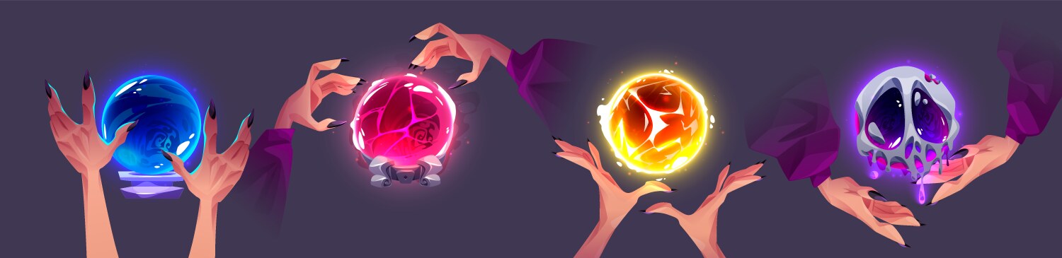 Cartoon set of witch hands with magic ball Vector Image