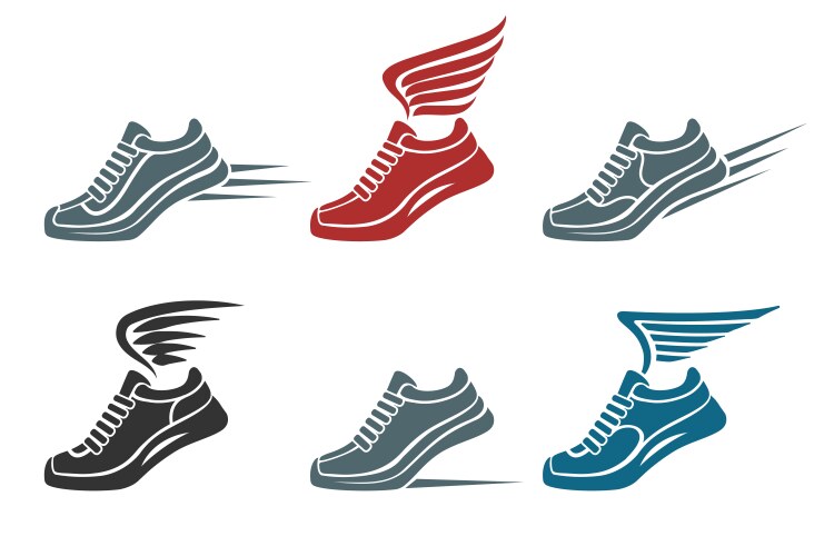 Speeding running shoe icons Royalty Free Vector Image
