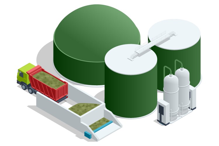Biogas factory isometric object Royalty Free Vector Image