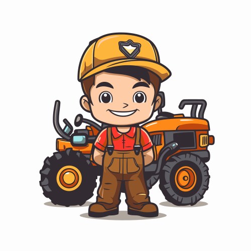 Cartoon character of a boy driving tractor Vector Image
