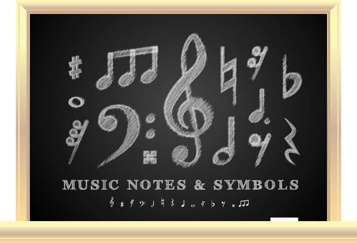 Golden music notes and signs isolated on black Vector Image