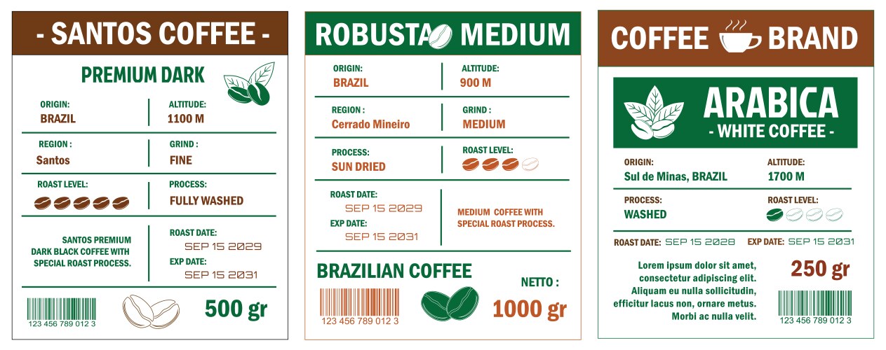 Colombian coffee labels template - robusta blend Vector Image