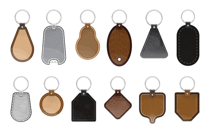 Colorful leather keychain of different shapes Vector Image