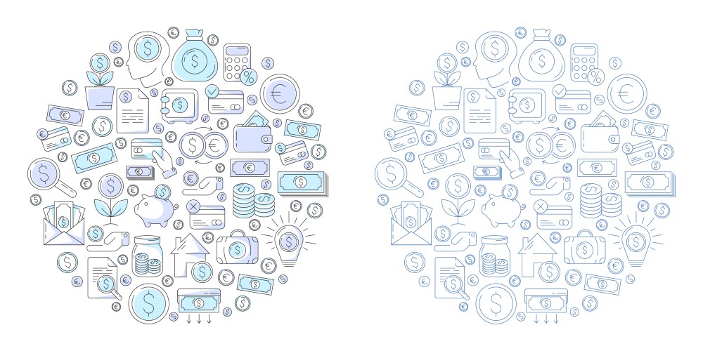 Money and payment methods round composition Vector Image