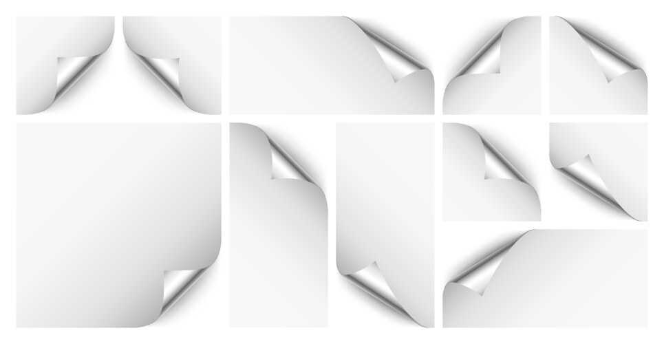 Realistic silver curled page corner set greeting Vector Image