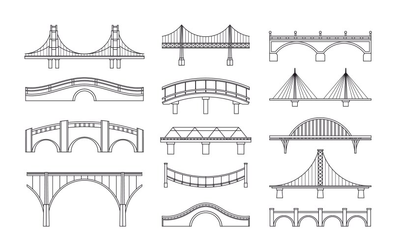 Bridge icons set flat style Royalty Free Vector Image
