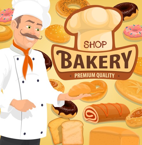 Bakery bread or pastry desserts poster Royalty Free Vector