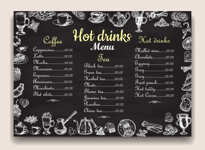 Coffee drinks menu price list template Royalty Free Vector