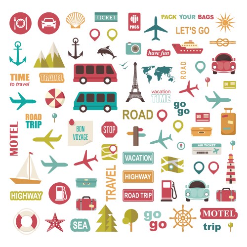 Travel elements pattern or background Royalty Free Vector