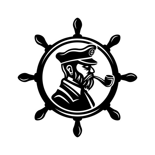 Captain with pipe side view inside rudder wheel Vector Image