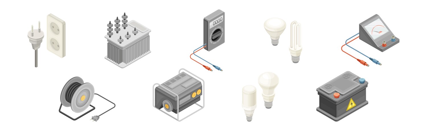 Electric power and energy objects isometric Vector Image