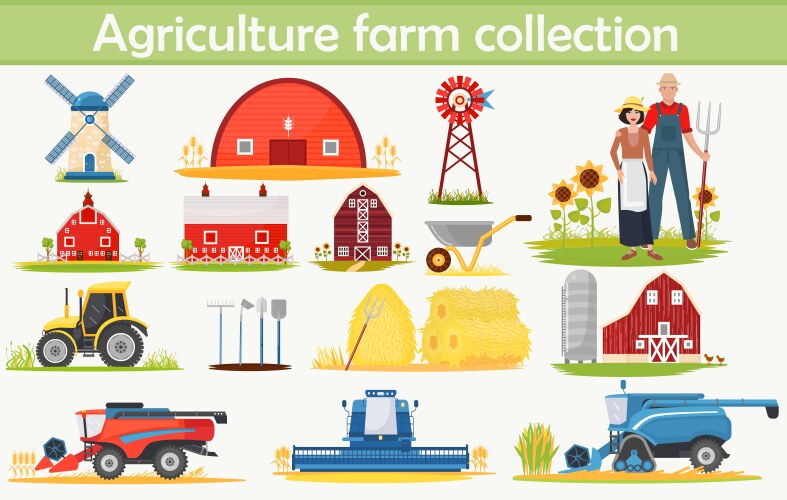Basic rgb set isolated farm scenes Royalty Free Vector Image