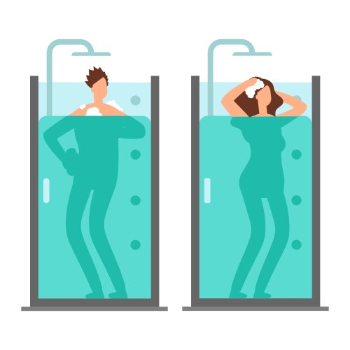 Young Man Taking Shower In Bathroom Guy Washing Vector Image