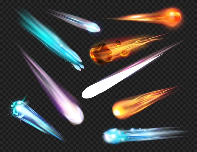 Falling and burning comet with light trail Vector Image