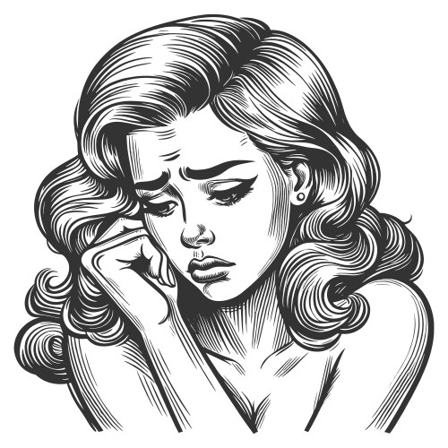 Stylish sad woman portrait engraving sketch Vector Image